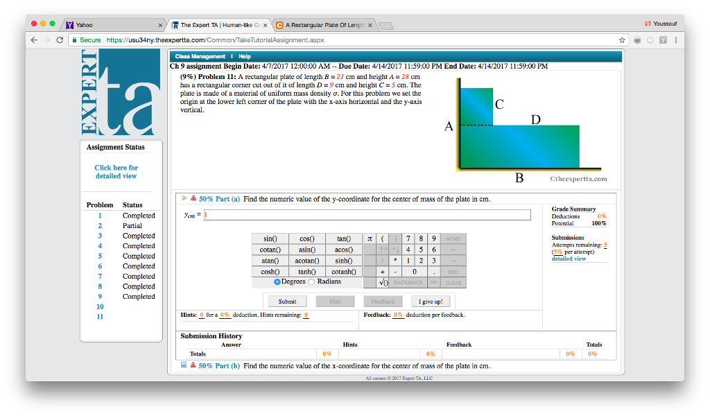 Solved Yahoo C Secure https:/i Assignment Status Click here | Chegg.com