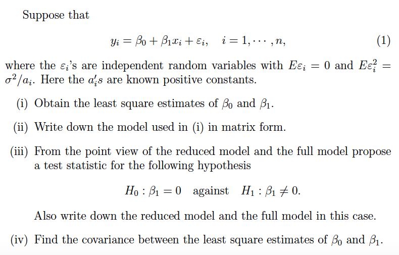 Solved Suppose that y_i = beta_0 + beta _1x_i + eplison_i, i | Chegg.com