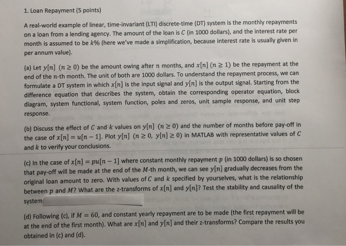 Loan Repayment A real-world example of linear, | Chegg.com