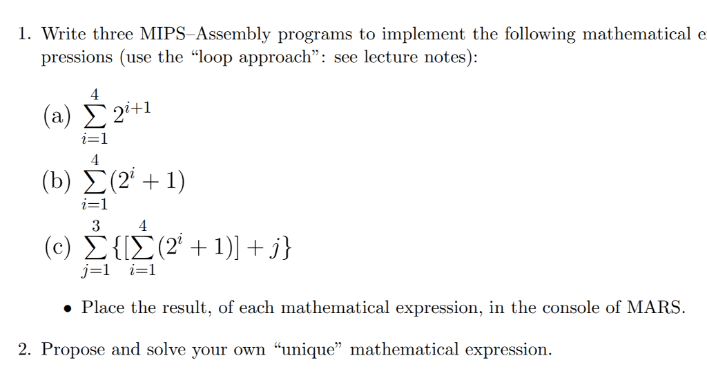 Solved 1. Write three MIPS Assembly programs to implement | Chegg.com