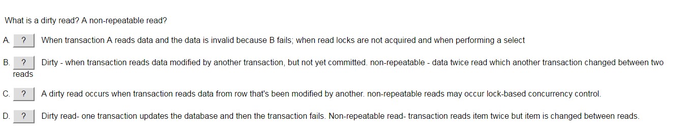 Solved What is a dirty read? A non-repeatable read? A. When | Chegg.com
