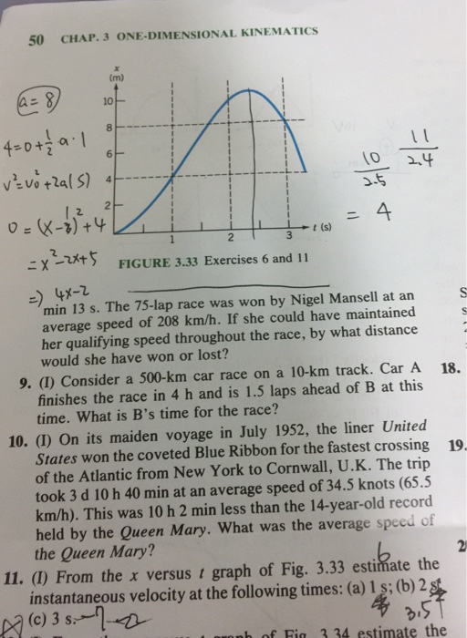 Solved 500 CHAP. 3 ONE-DIMENSIONAL KINEMATICS (m) I t (s) x | Chegg.com