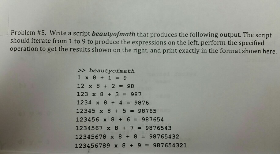 Solved Problem #5. Write a script beautyofmath that produces | Chegg.com