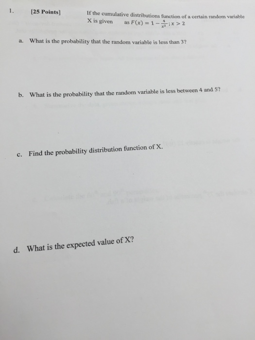 Solved If the cumulative distributions function of a certain | Chegg.com