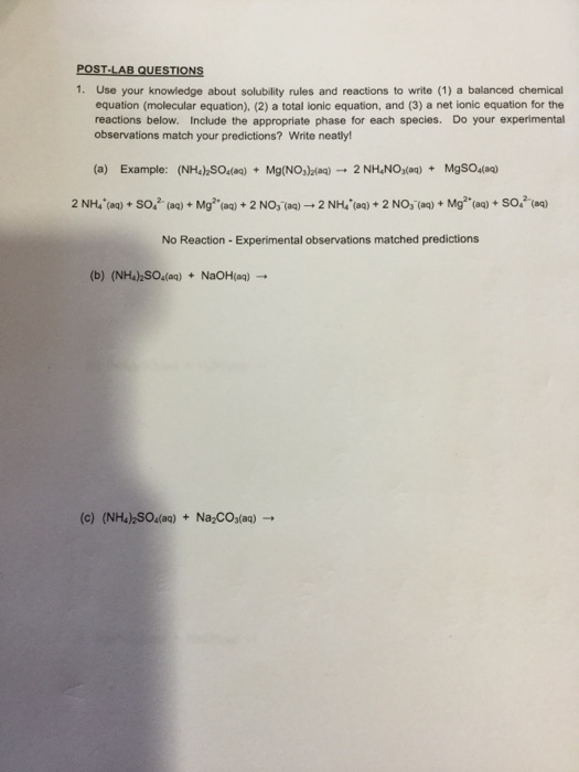 Solved Use your knowledge about solubility rules and | Chegg.com