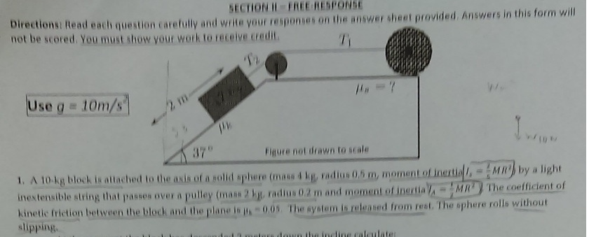 Solved A 10 kg block is attached to the axis of a solid | Chegg.com