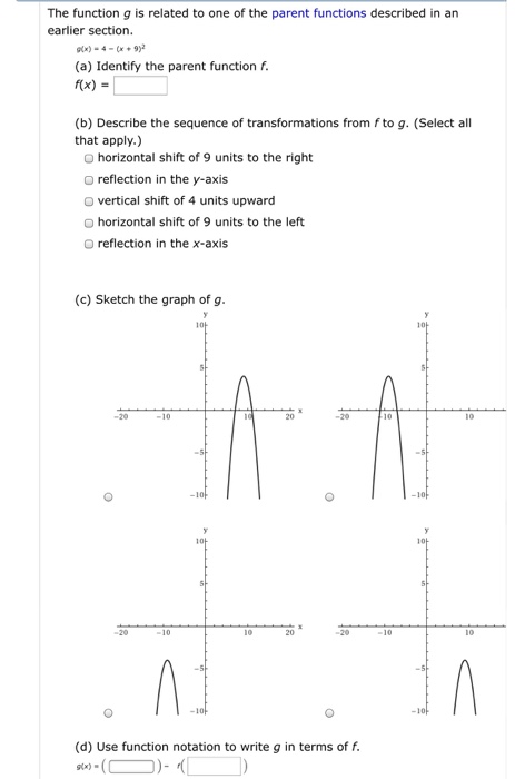 Solved The function g is related to one of the parent | Chegg.com