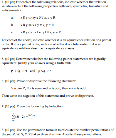 Solved 1. (10 pts) For each the following groups of sets, | Chegg.com