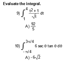 Solved Evaluate the integral. t2+1/ dt 92/5 6sec Theta | Chegg.com