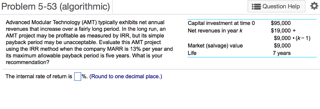 Solved Problem 5-53 (algorithmic) :-Question Help Advanced | Chegg.com