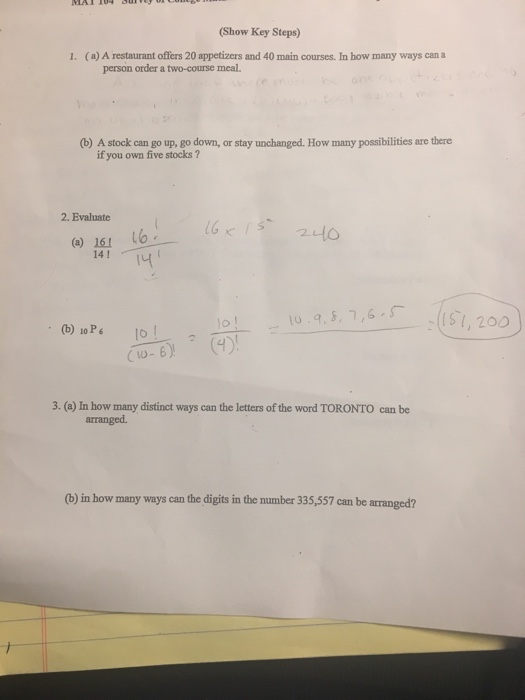 Solved Show Key Steps) 1. (a) A restaurant offers 20 | Chegg.com