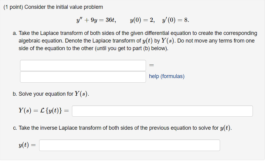 Solved (1 point) Consider the initial value problem y" + 9y | Chegg.com