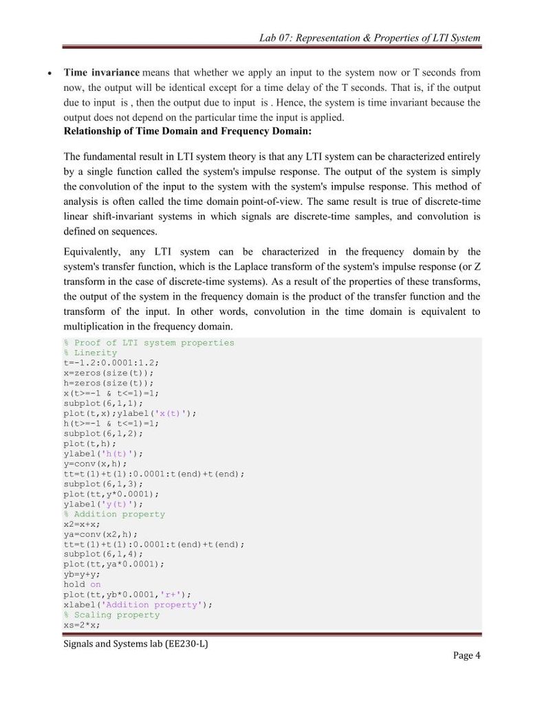 Solved Lab 07: Representation & Properties of LTI System | Chegg.com