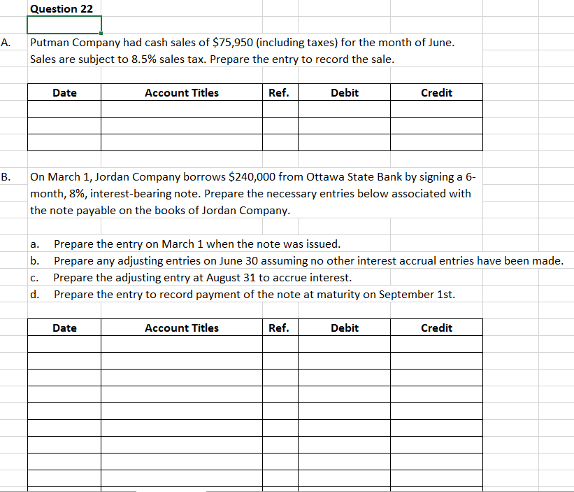 Solved Complete the journal entries for each of the | Chegg.com
