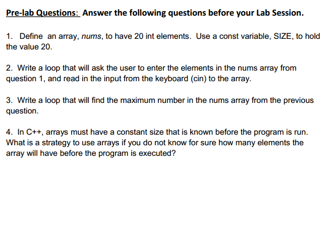 Solved Pre-lab Questions: Answer the following questions | Chegg.com