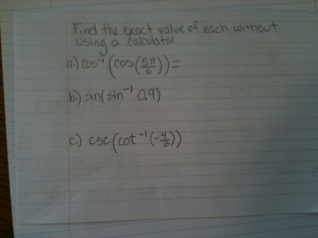 Solved Find the exact value of each without using a | Chegg.com