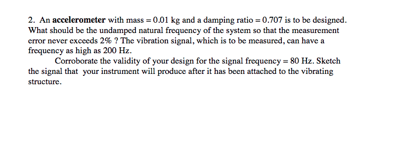 Solved 2. An accelerometer with mass 0.01 kg and a damping | Chegg.com