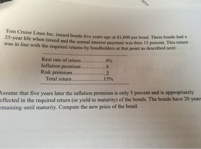 Solved Tom Cruise Lines Inc. issued bonds five years ago at | Chegg.com
