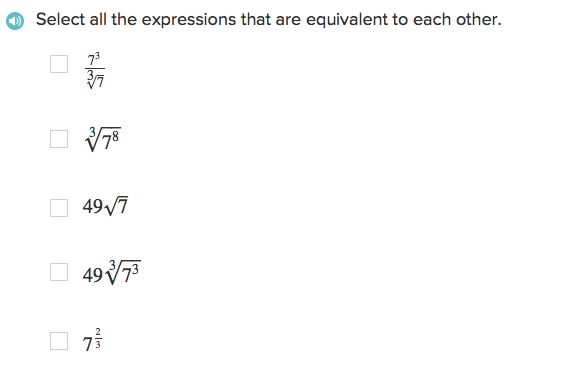 Solved Select all the expressions that are equivalent to | Chegg.com