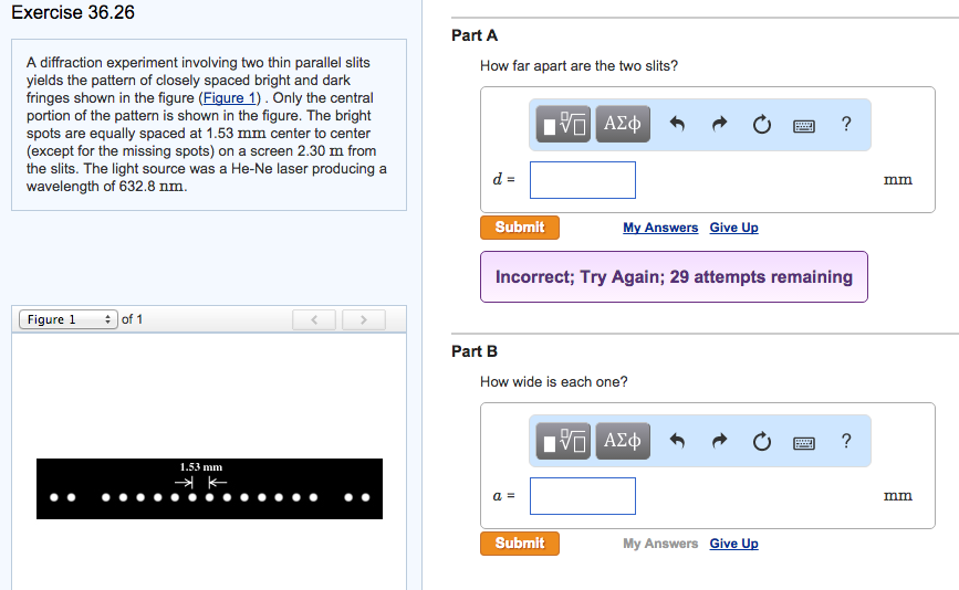 Solved Exercise 36.26 A diffraction experiment involving two | Chegg.com