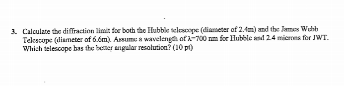 Solved Calculate the diffraction limit for both the Hubble | Chegg.com