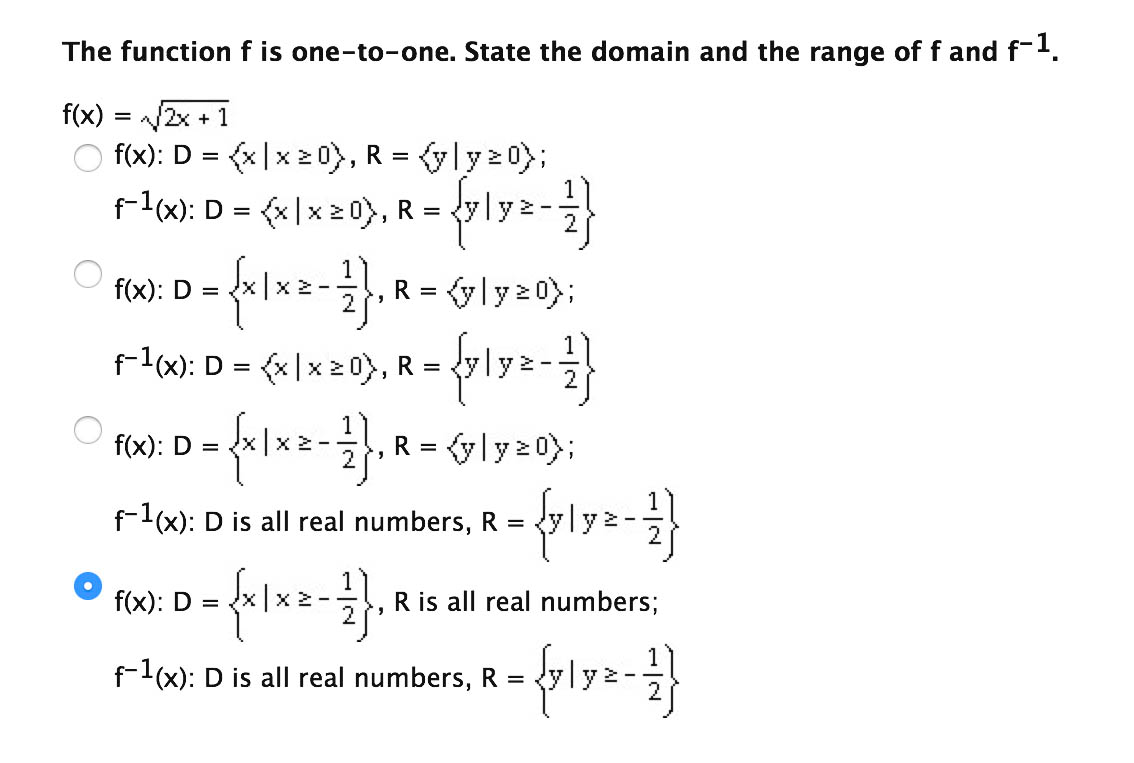 Solved The function f is one-to-one. State the domain and | Chegg.com