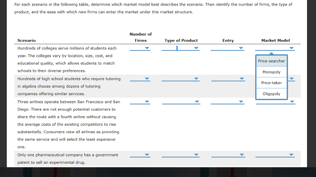 Solved For each scenario in the following table, determine | Chegg.com