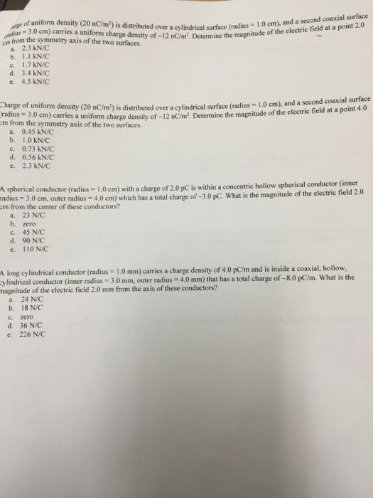Solved Charge of uniform density (20 nC/m^2) is distributed | Chegg.com