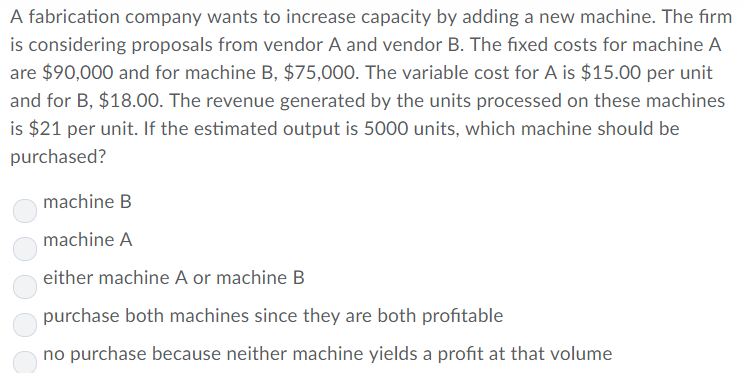 Solved A fabrication company wants to increase capacity by | Chegg.com