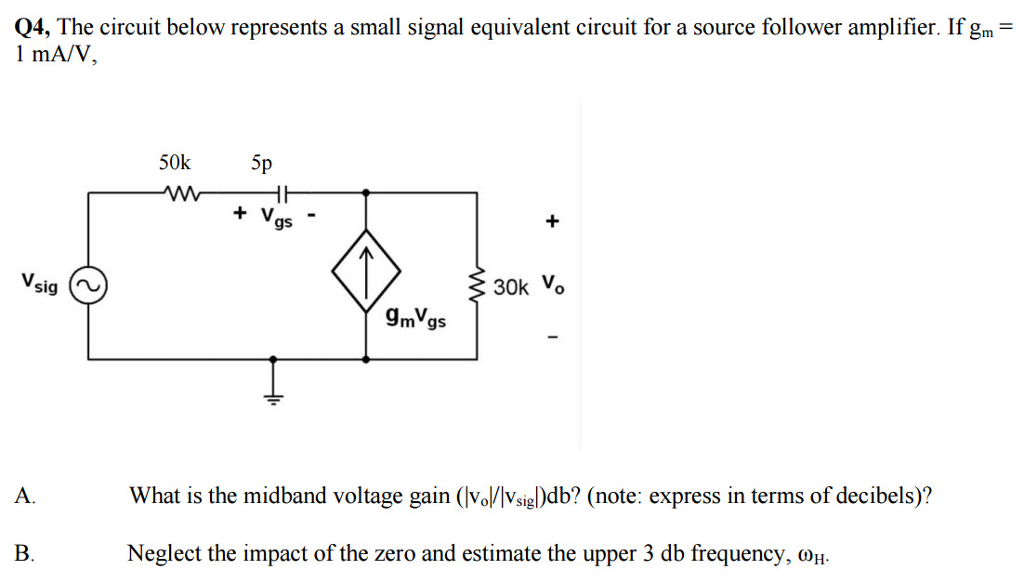 Solved The circuit below represents a small signal | Chegg.com