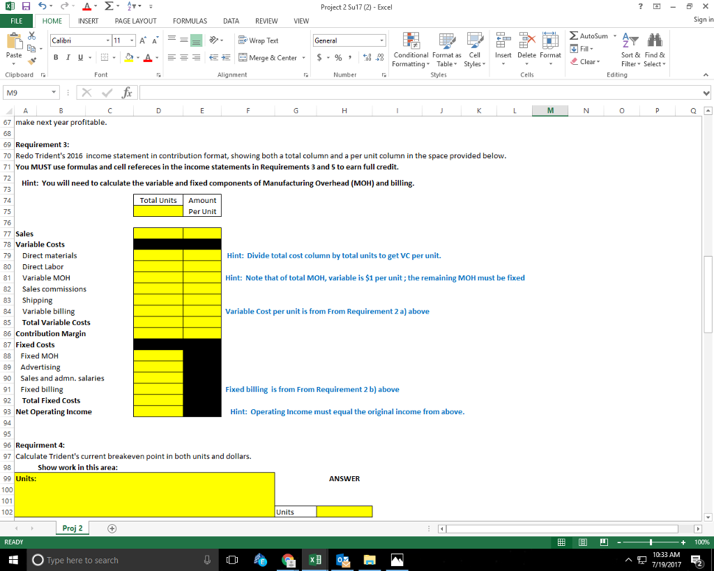 Solved Project 2 Su17 (2) - Excel FILE HOME INSERT PAGE | Chegg.com