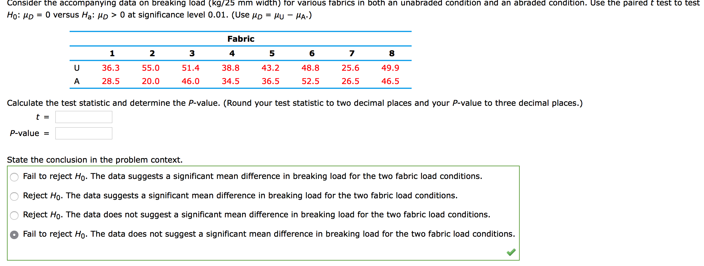 Solved Consider the accompanying data on breaking load | Chegg.com