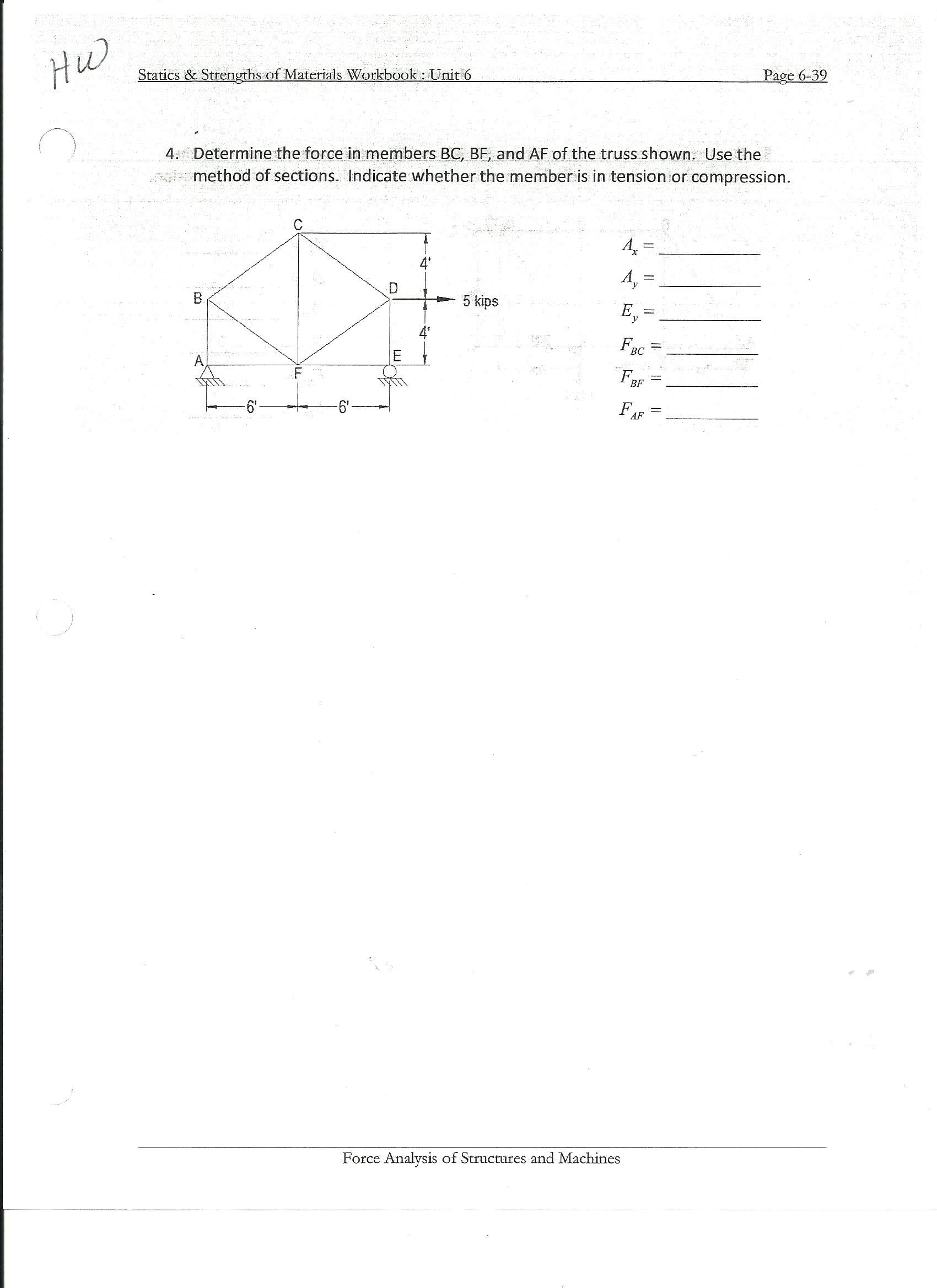 Solved Statics &Strengths of Materials Workbook: Unit 6 Page | Chegg.com