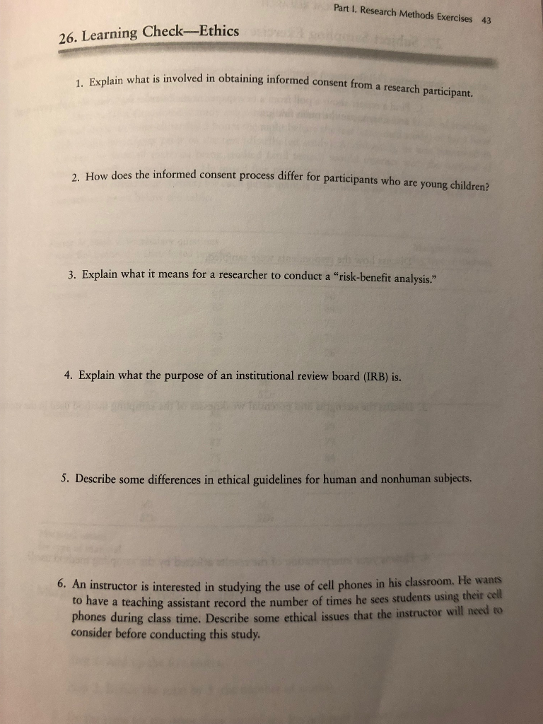 Solved Part I. Research Methods Exercises 43 26. Learning | Chegg.com