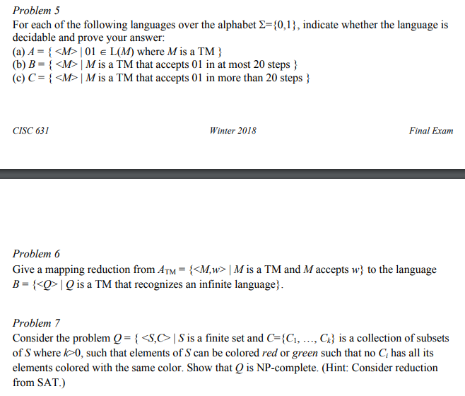 Solved Problem 5 For each of the following languages over | Chegg.com