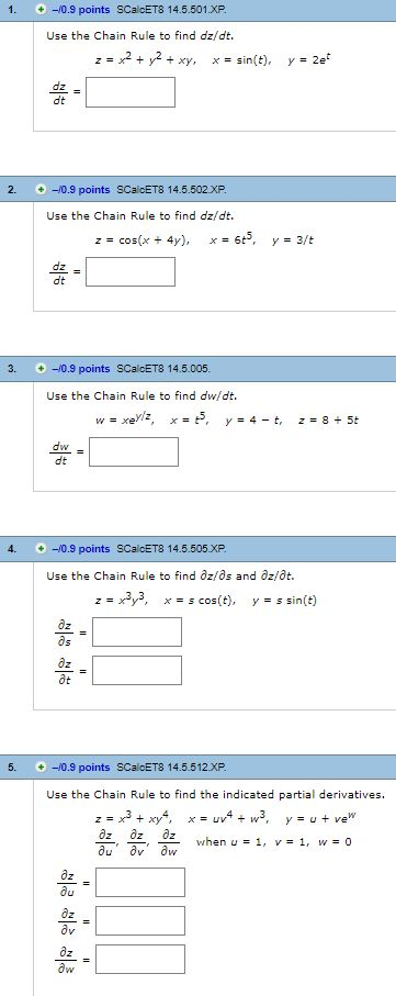 Solved 1. -/0.9 points SCalcET8 14.5.501.XP Use the Chain | Chegg.com