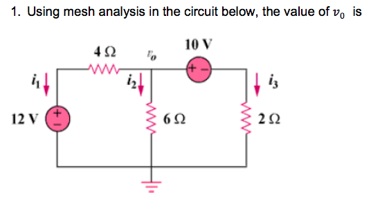 Solved Using mesh analysis in the circuit below, the value | Chegg.com