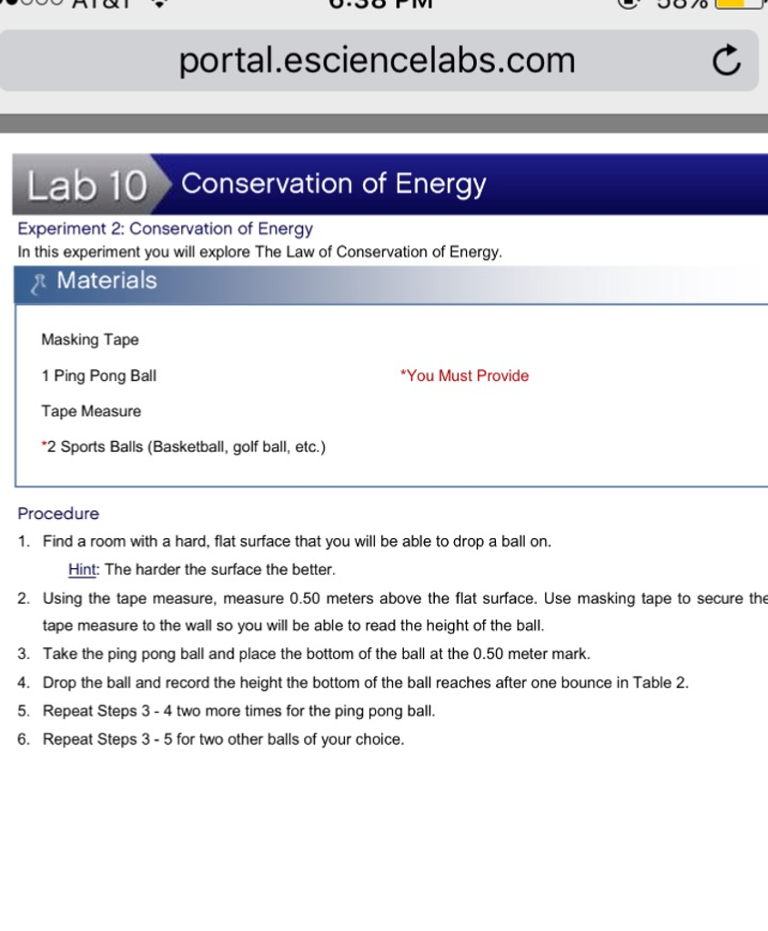 Solved: Portal.esciencelabs.com Lab 10 Conservation Of Ene... | Chegg.com