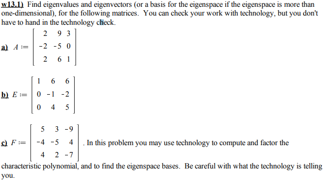 Solved wl3.D Find eigenvalues and eigenvectors (or a basis | Chegg.com