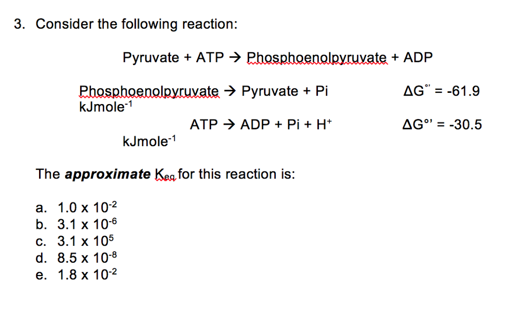 Solved Consider the following reaction: Pyruvate + ATP | Chegg.com