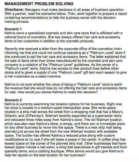 Solved MANAGEMENT PROBLEM SOLVING Directions: Managers must | Chegg.com