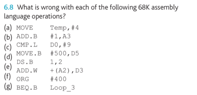 Solved 6.8 What is wrong with each of the following 68K | Chegg.com