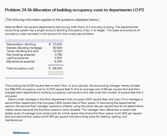 Solved Problem 24-1A Allocation of building occupancy costs | Chegg.com