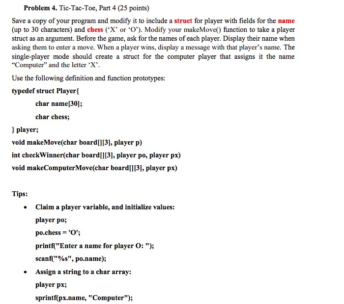Solved Problem 4. Tic-Tac-Toe, Part 4 (25 points) Save a | Chegg.com