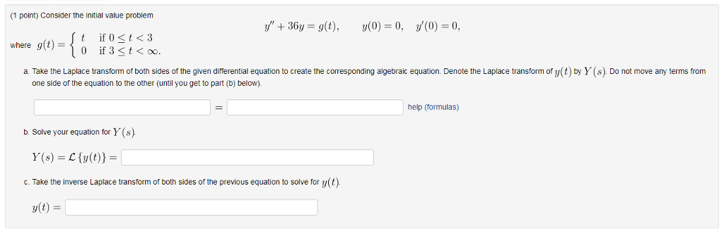 Solved (1 point) Consider the initial value problem y" + 36y | Chegg.com