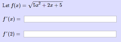 Solved Let f(x) = 5x2 + 2x + 5 f'(x) = f'(2) = | Chegg.com
