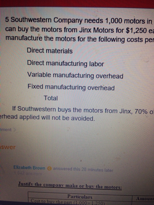 Southwestern Company needs 1,000 motors in can buy | Chegg.com
