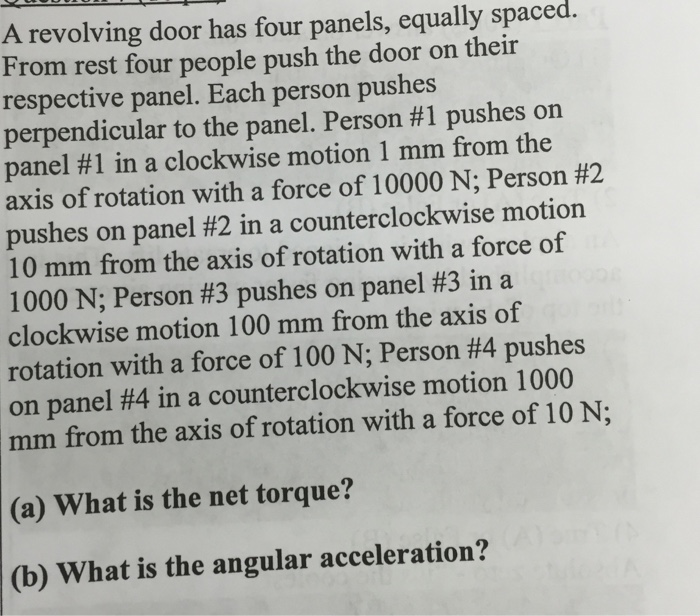 Solved A revolving door has four panels, equally spaced. | Chegg.com