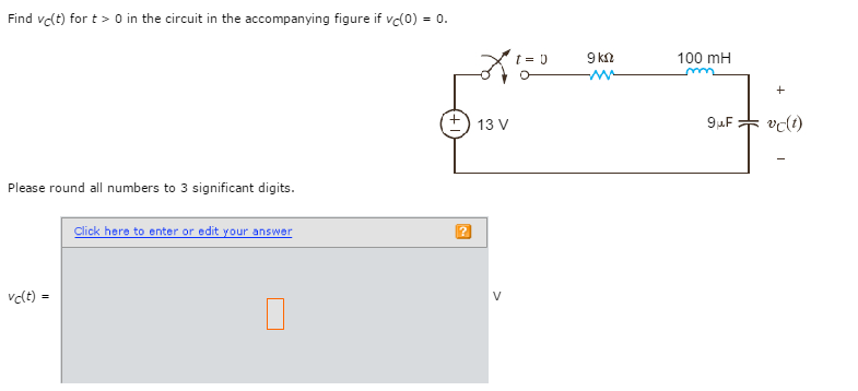 Solved Find v_c(t) for t > 0 in the circuit in the | Chegg.com