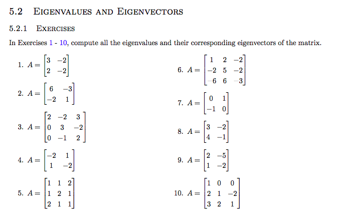 Solved 5.2 EIGENVALUES AND EIGENVECTORS 5.2.1 EXERCISES In | Chegg.com